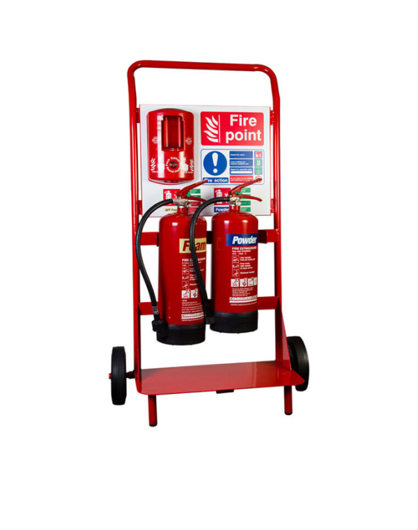 Double Fire Extinguisher Trolley with Backboard • Fireology