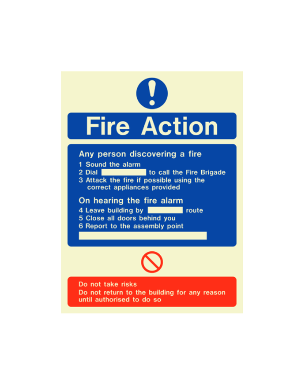 Fire Action Standard Sign Photoluminescent • Fireology